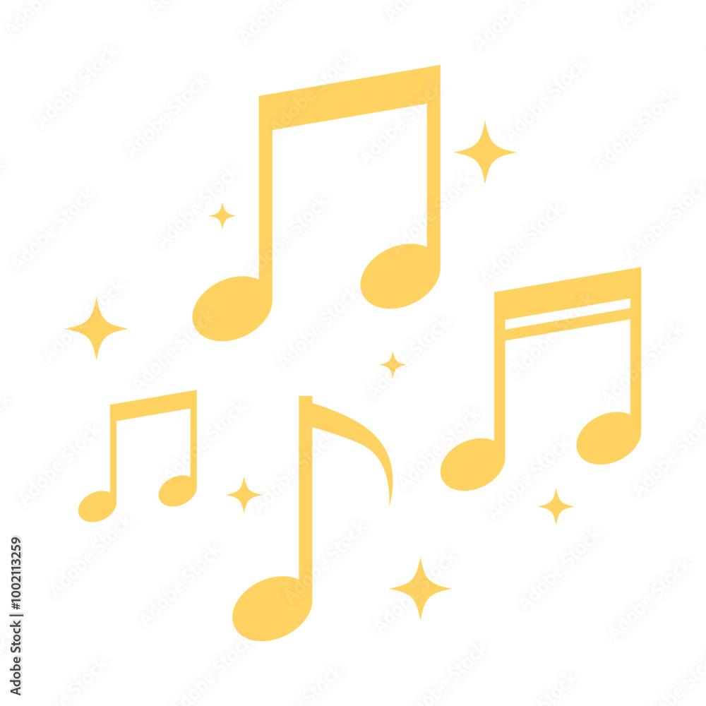 Yellow music note border clipart with sparkle flat illustration Stock ...