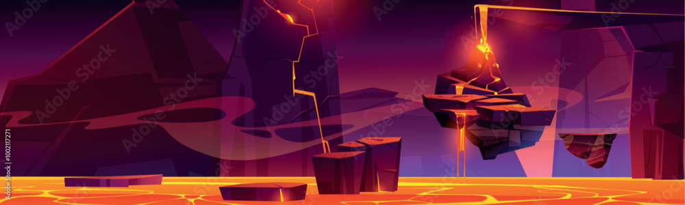 Hell landscape with lava for fantasy game vector illustration. Red rock ...