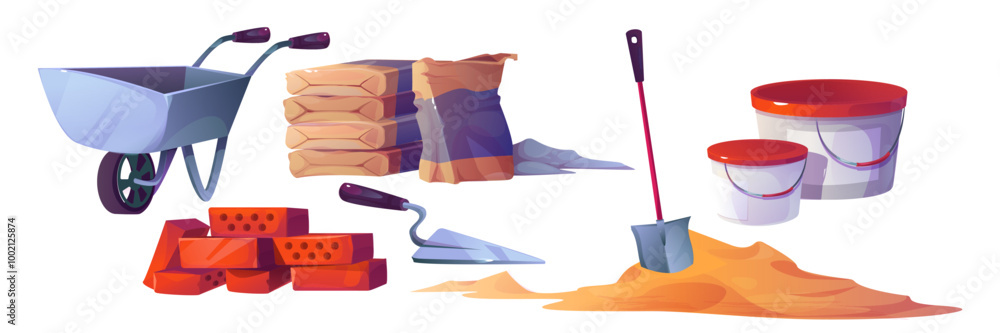 Building material pile. Brick stack vector icon. Concrete powder in ...