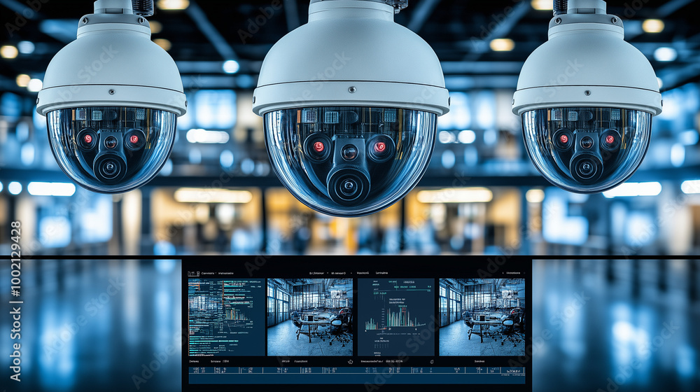 Surveillance Camera CCTV Footage, Multiple Screens Show Inside Building ...