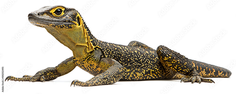 The yellow-spotted monitor, also known as the New Guinea Argus monitor ...