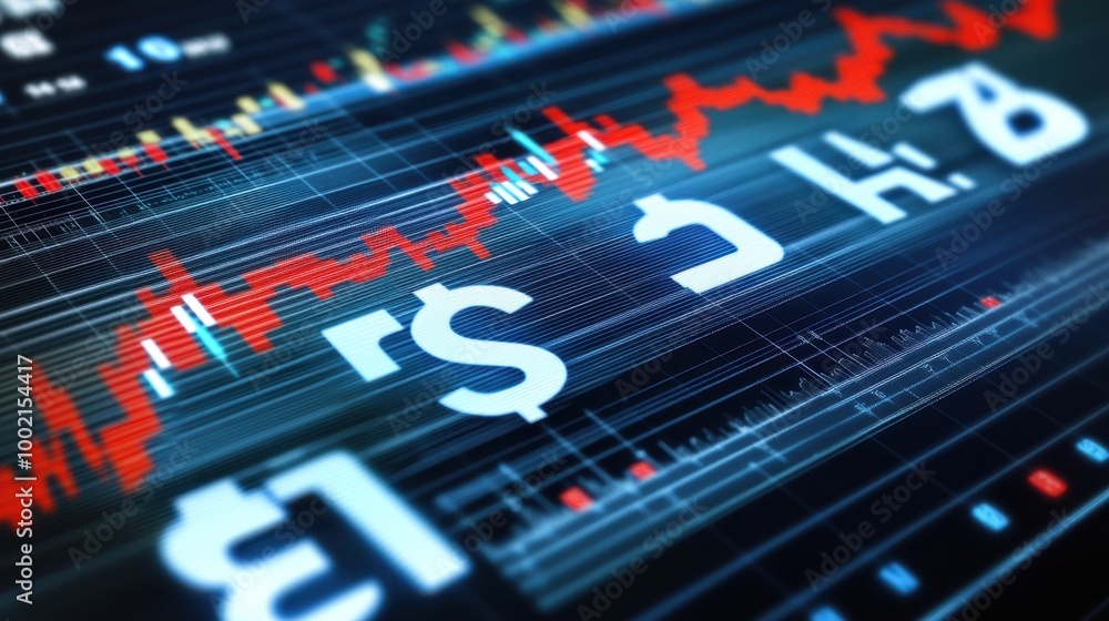 Financial chart showing upward trend with currency symbols ...