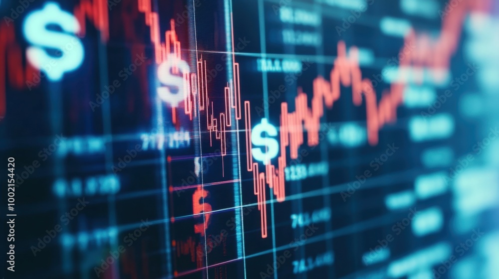 Financial chart showing upward trend with currency symbols ...