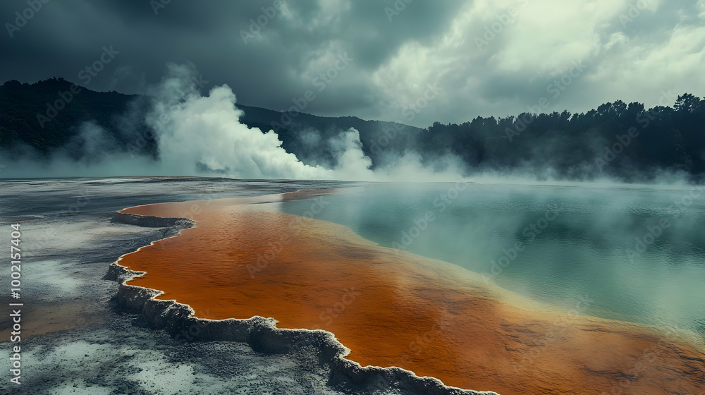 Stunning Geothermal Pool with Steam and Colorful Water in New Zealand ...