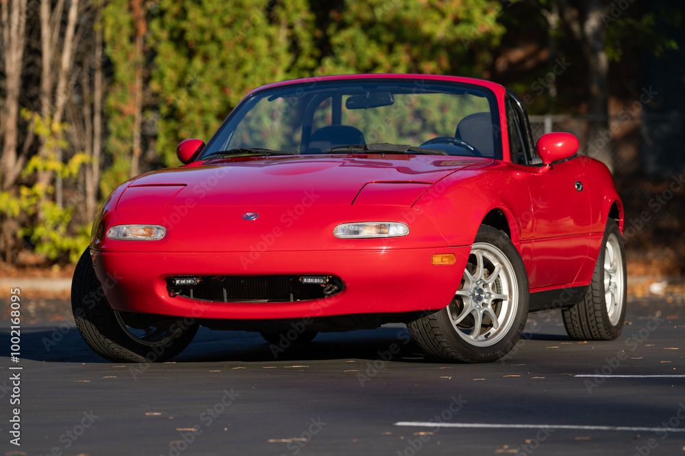 Portland, OR, USA-Oct 30, 2023 - 1994 classic red Mazda Miata Japanese ...