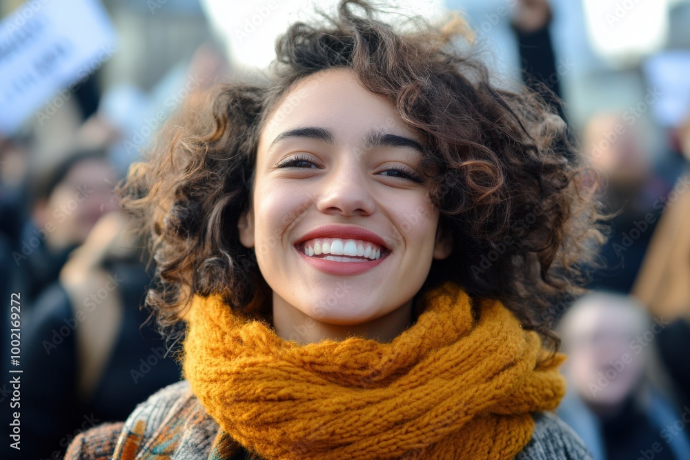 Brave Woman Leading a Smile at Protest Rally. Young Adult Activist in ...