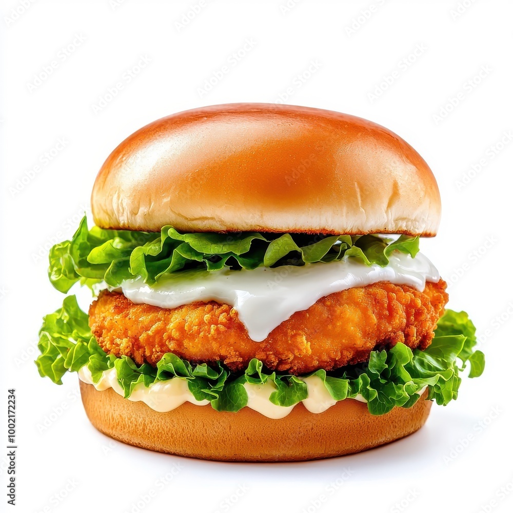 Chicken burger isolated on a white background, featuring a crispy ...