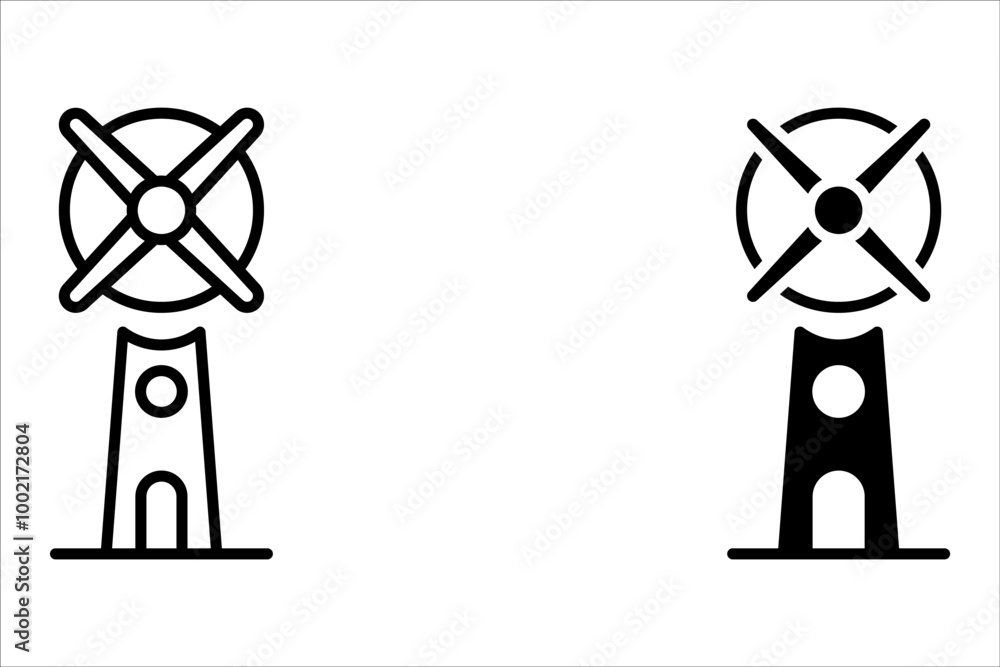 Windmill, turbine icon, Windmill logo vector, Mill icon set in black ...