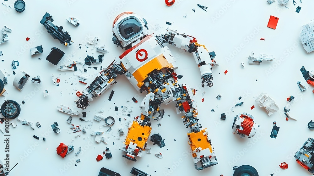 Broken action figure with missing limbs pieces and parts scattered ...