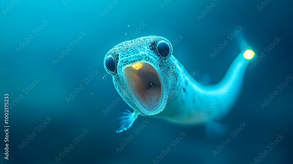Captivating close up of a gulper eel with its wide open mouth elongated ...