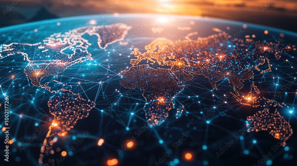 A map of the world with interconnected nodes, showing how different ...