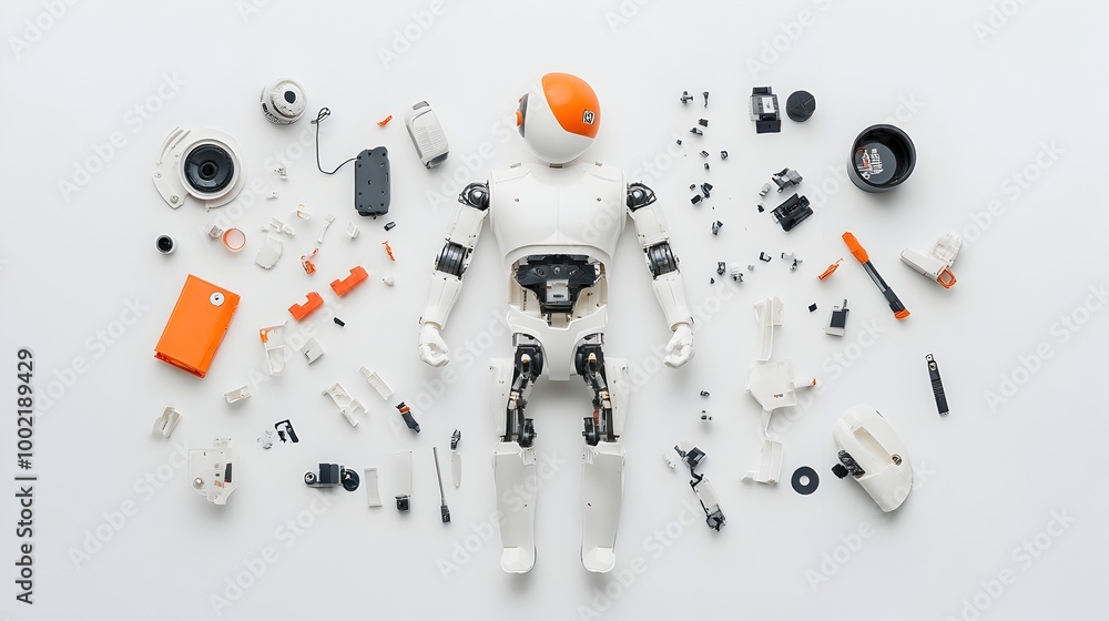 Conceptual still life shot of a broken action figure with missing limbs ...