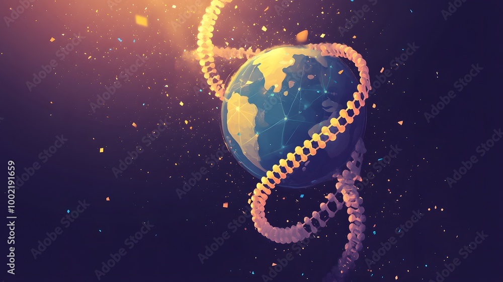 Global DNA: Earth embraced by a giant DNA strand, cosmic perspective of ...