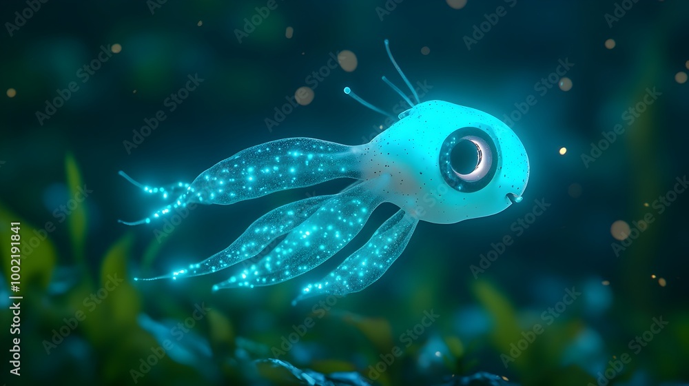 Detailed close up view of a glowing firefly squid with its mesmerizing ...