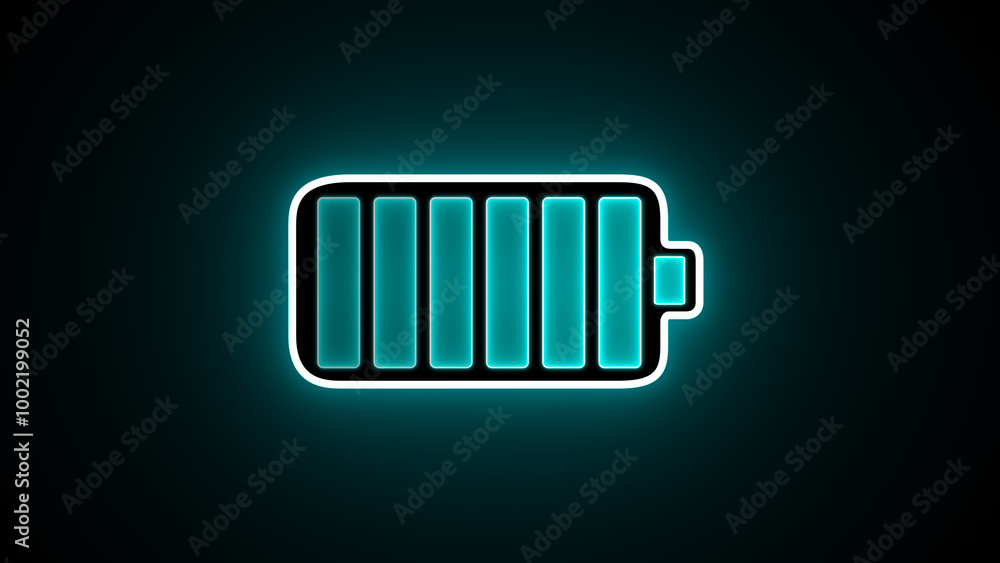 Battery cell level indicator. Bright neon glowing battery fast charging ...