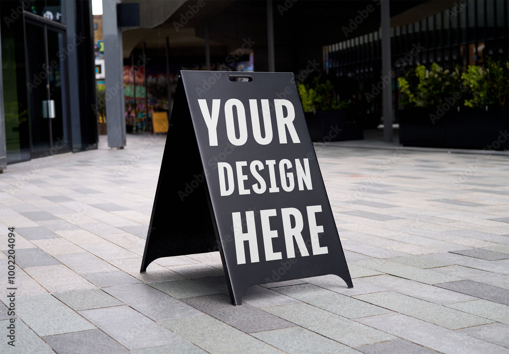 Mockup Of Customizable A-Frame Sign On Sidewalk Stock Template | Adobe ...