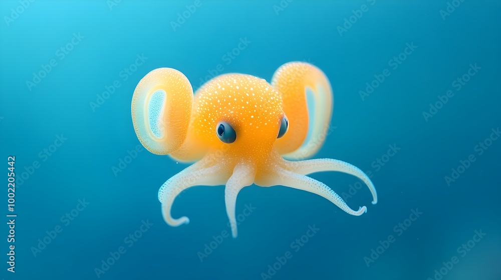 Mesmerizing close up view of a Dumbo octopus its ear like fins flapping ...