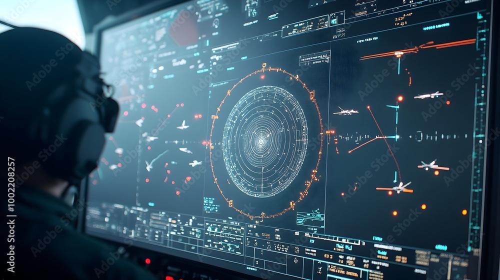 Radar Screen Showcasing Air Defense Monitoring System with Multiple ...