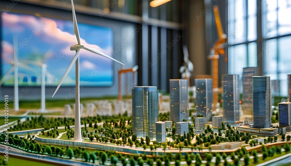 Innovative urban design showcasing eco-friendly cities powered by wind ...