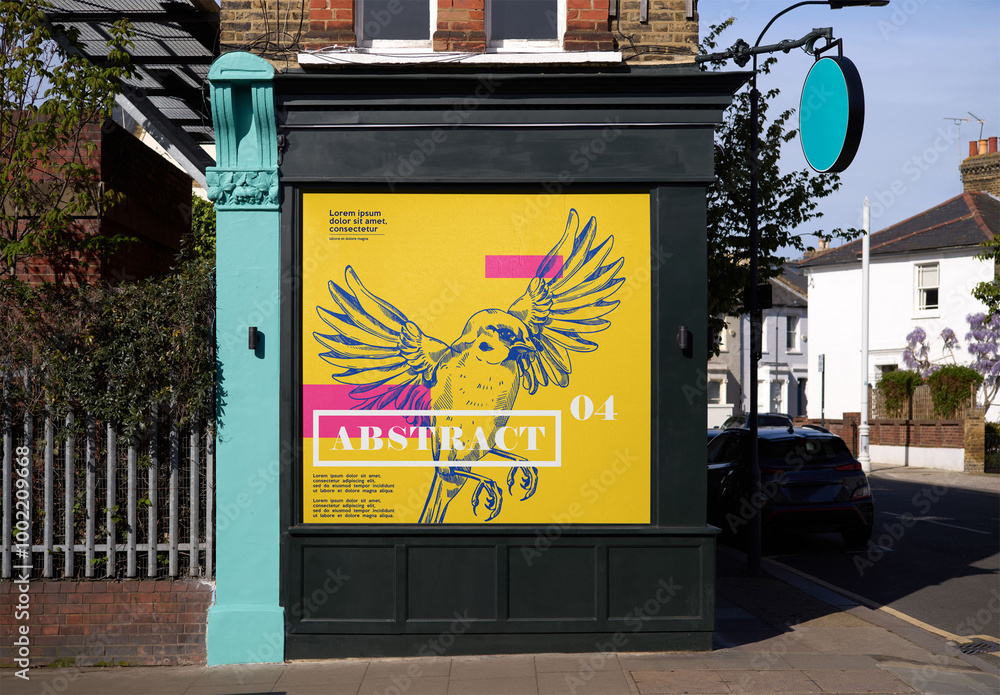 Mockup Of Square Customizable Sign On Corner Of Building Stock Template ...