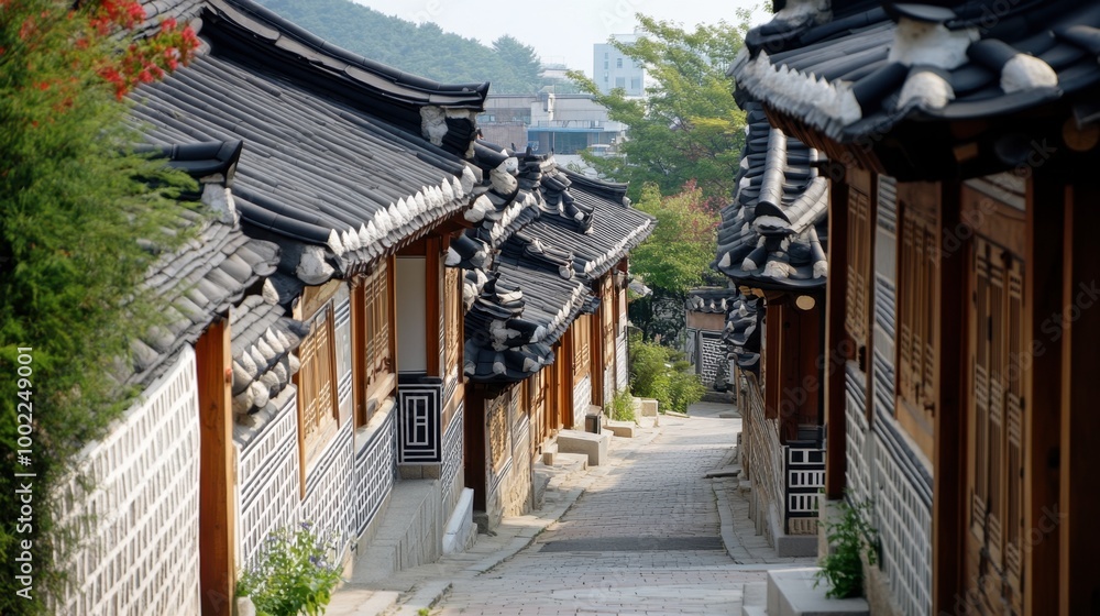 The historic Bukchon Hanok Village, featuring traditional Korean houses ...