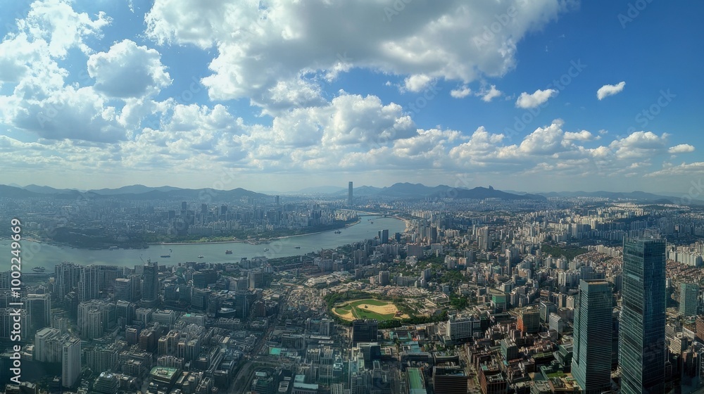 The impressive skyline of Seoul from the observation deck of Lotte ...