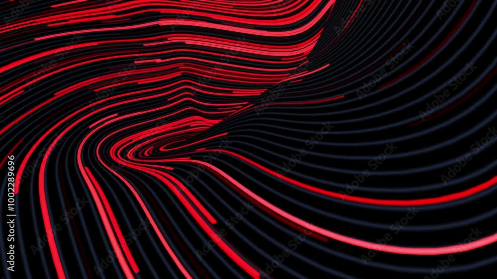 3D animation of bright, colorful lines moving smoothly along curved paths, creating a dynamic ...