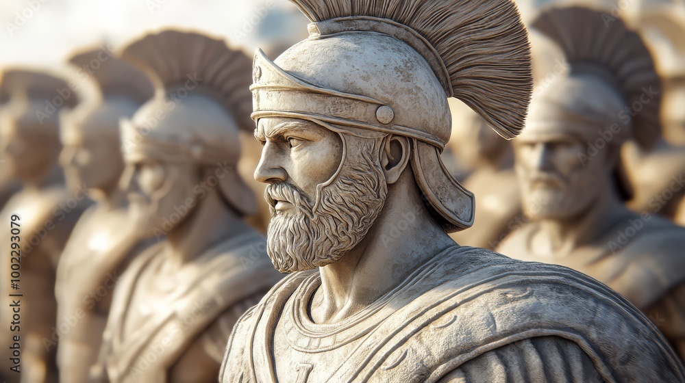 Detailed statues of ancient Roman soldiers in armor, artfully sculpted ...