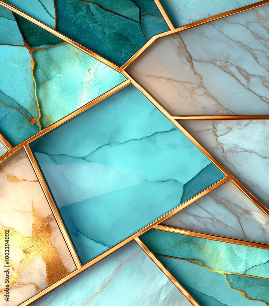 Inlay of marble mosaic with gold foil and artificial stone texture ...