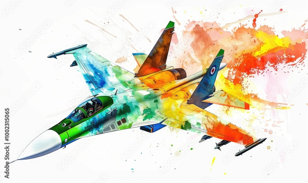 Illustration of an Indian Air Force fighter jet flying with the India ...