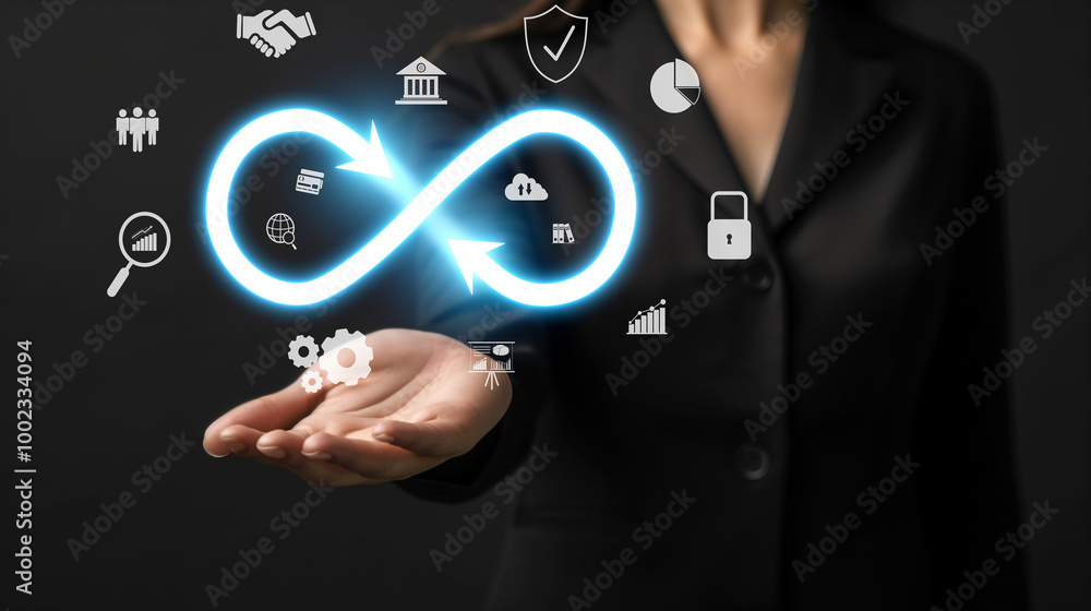 Business person embrace infinite possibilities and essence of infinity ...