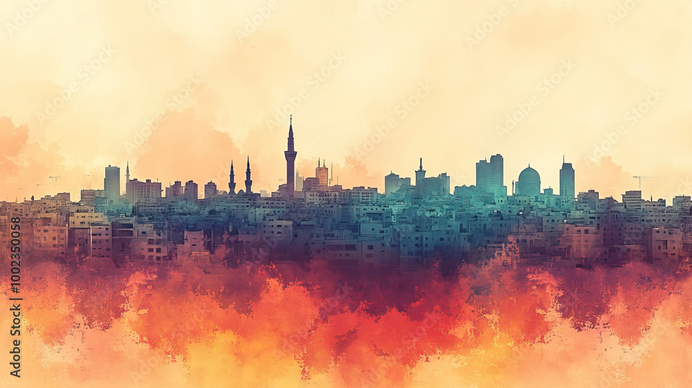 Amman, Jordan, color pen pencil hand-drawn effect drawing illustration ...