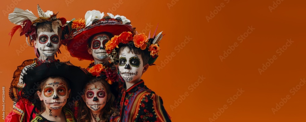 Mexican children wearing traditional Day of the Dead costumes ...