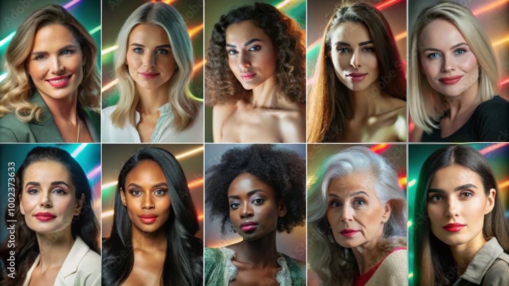 Collage. Beautiful women of different age and nationality against ...