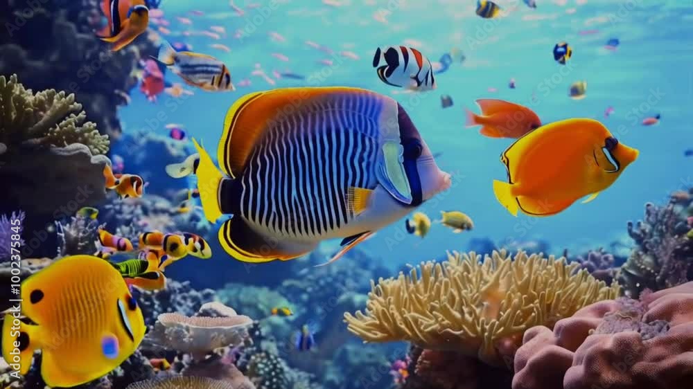 4K HD Video of many varieties of tropical fish swimming around in a ...