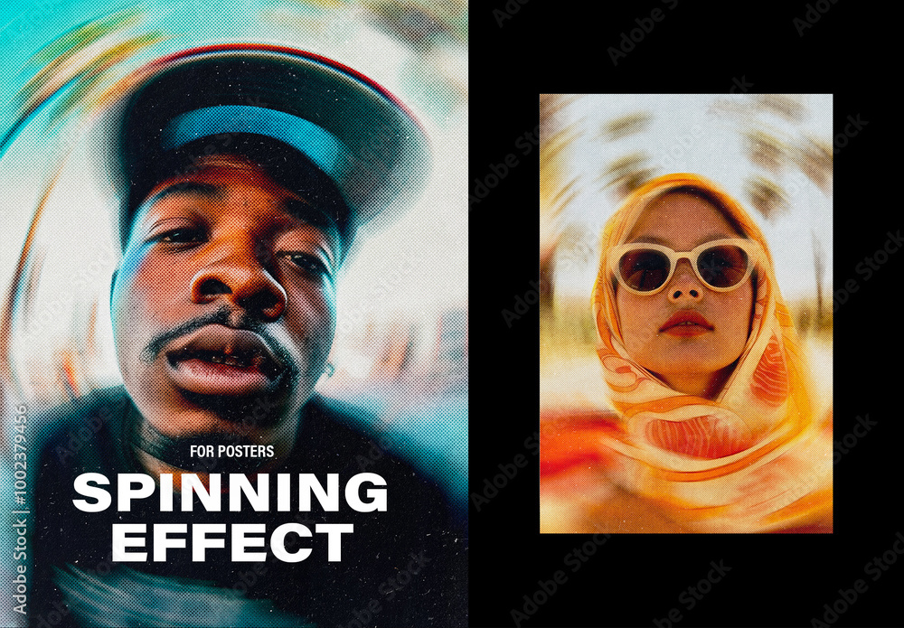 Halftone Spinning Blur Poster Photo Effect Mockup Stock Template ...