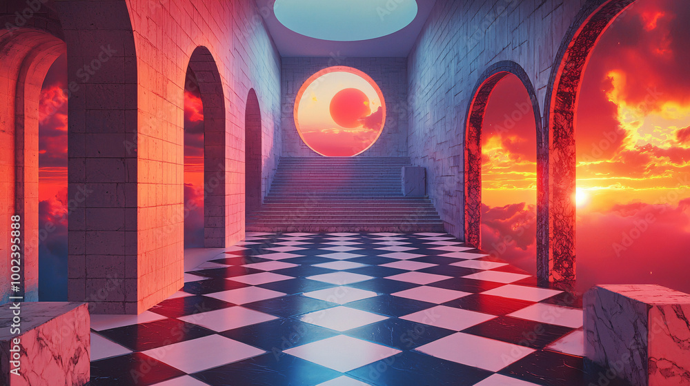 Artistic Digital Artwork Displayed In A Museum Incorporating Elements Of Blockchain Technology