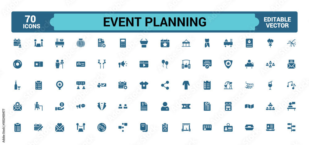 Event planning icons collection. Related to decorations, venue, glyph ...