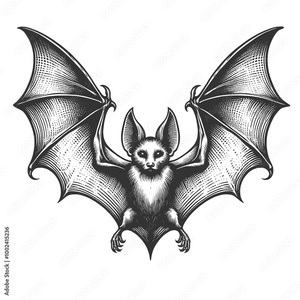 bat flying with its wings fully spread, intricate wing structure in a ...