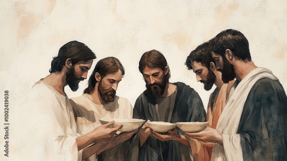 Digitally rendered painting of the biblical scene depicting Jesus ...