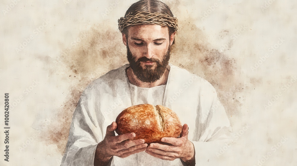 Photo & Art Print Depiction of Jesus Christ holding a loaf of bread ...
