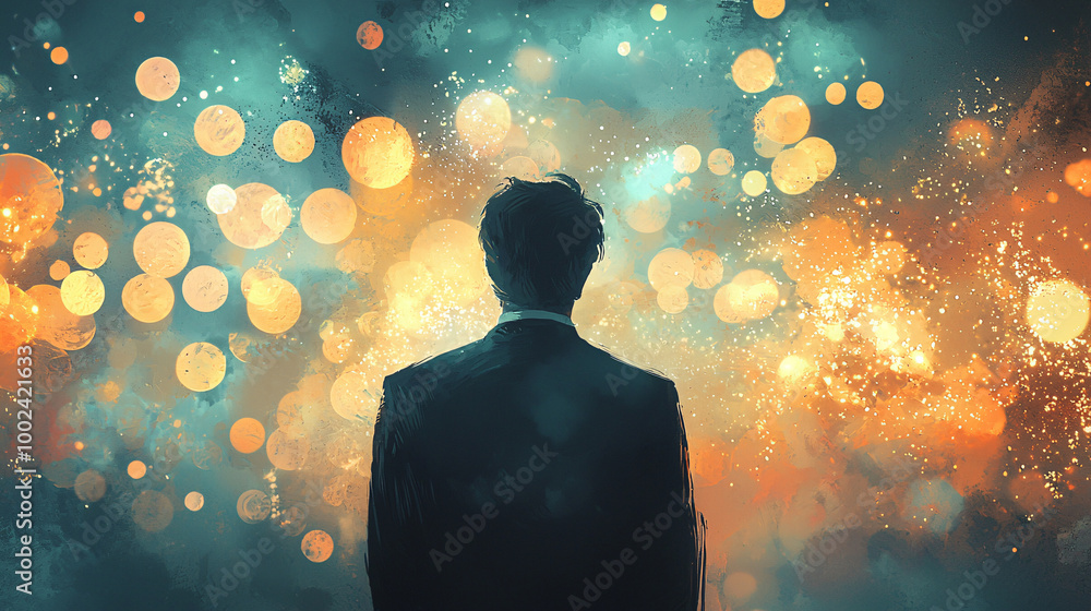 A digital sketch of a headless agent manager typing on a laptop ...