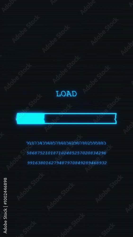 Cyberpunk retro futuristic loading bar ainimation with glitch effect and dynamic text "LOADING ...