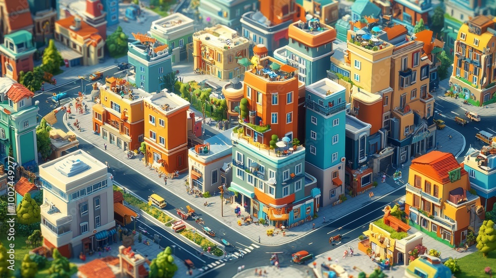 An isometric city building game with UI elements, featuring modern ...