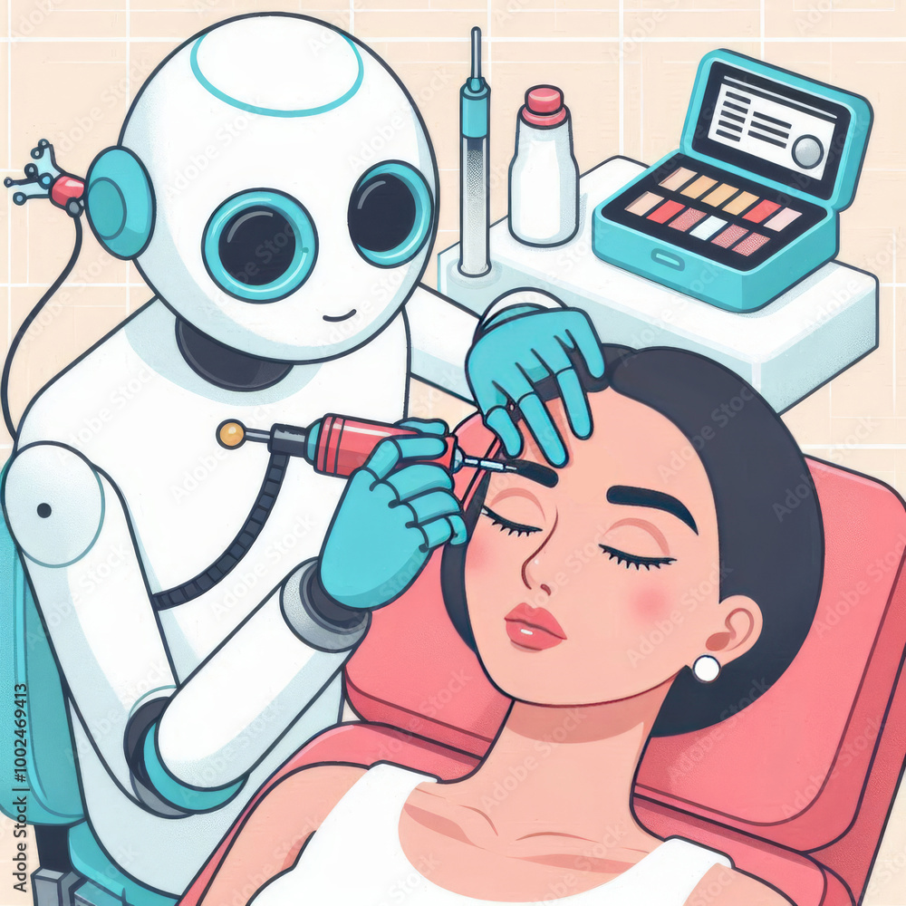 Robot eyebrow tattoo concept. Automated cosmetology procedure. Droid ...
