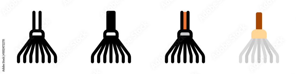 Editable leaves rake vector icon. Gardening, landscaping, horticulture ...