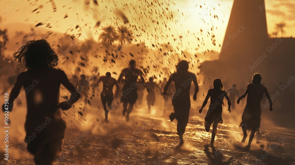 millions of dark skin egyptian people running away in egypt with locust ...