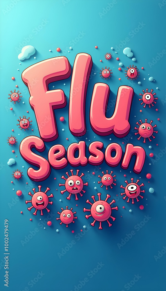 Flu Season Funny Comic Style 3D text About Virus Prevention Cough and ...