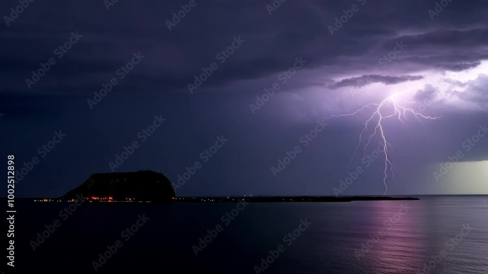 Capture the dramatic moment of lightning strikes repeatedly hitting the ...