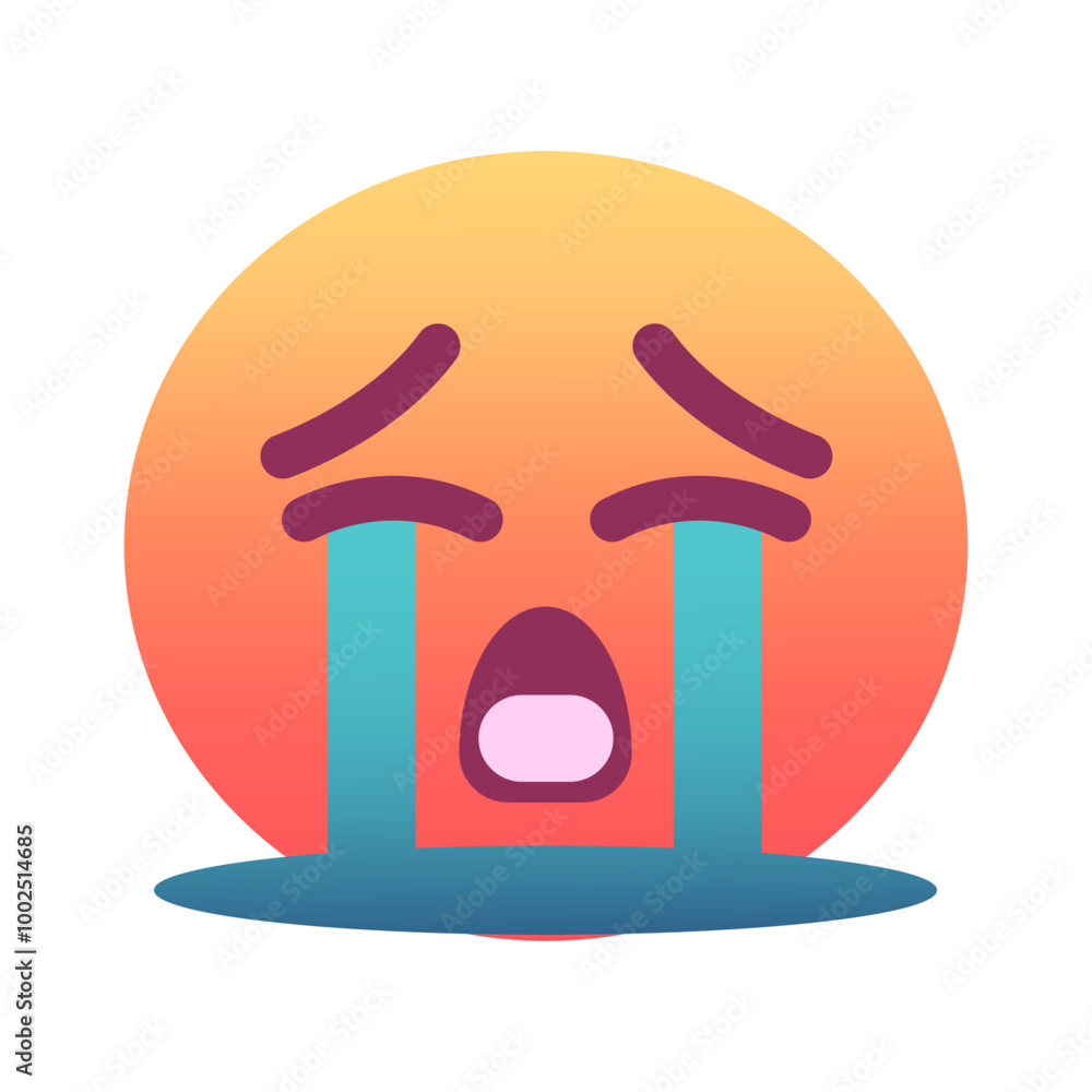 Loudly crying face emoji icon. Trendy colors, popular element depicting ...